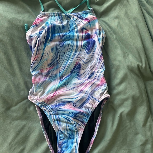 Speedo | Swim | Speedo One Piece Swimsuit Blue And Pink Swirl Tie Back ...